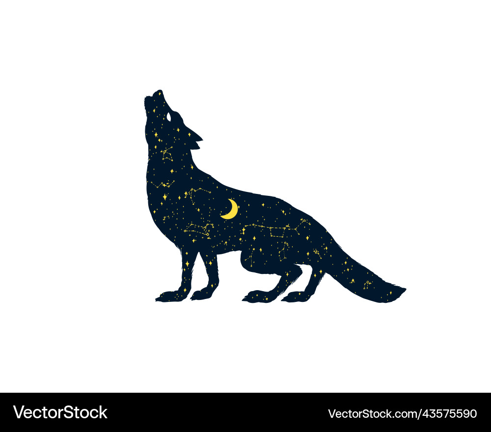 Wolf howling at the moon silhouette Royalty Free Vector