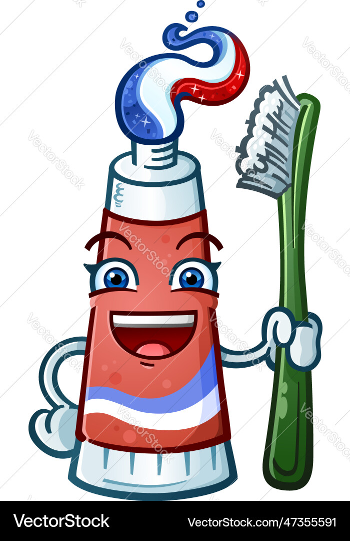 Cheerful Toothpaste Mascot with Toothbrush Vector Image