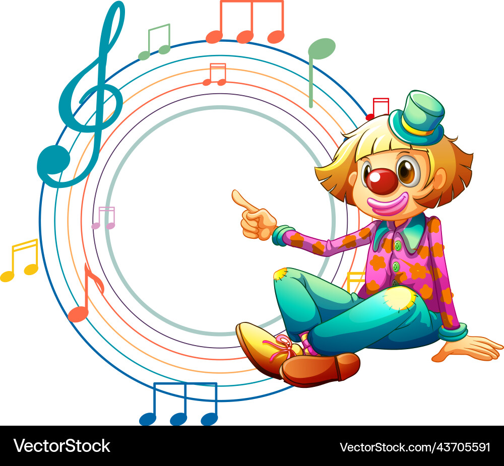 Cute clown with blank music note template Vector Image