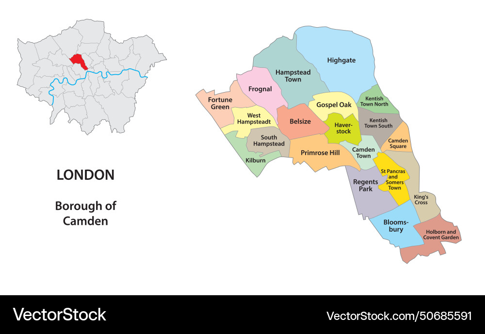 Map camden wards london uk Royalty Free Vector Image