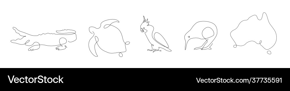 One line set australian animals cockatoo Vector Image