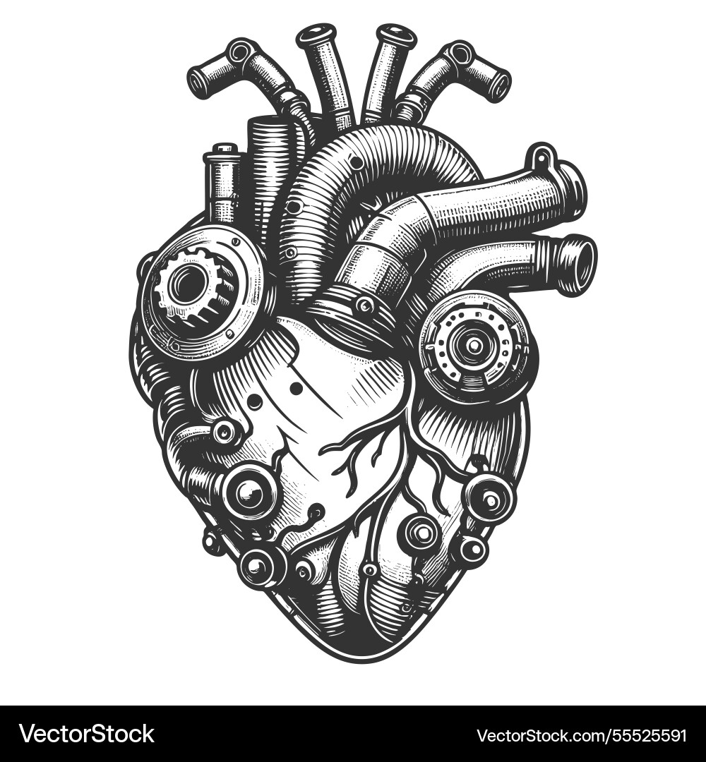 Steampunk mechanical heart engraving Royalty Free Vector