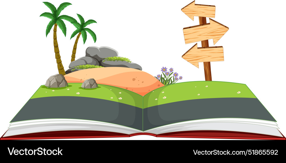 An open book with a scenic landscape Royalty Free Vector