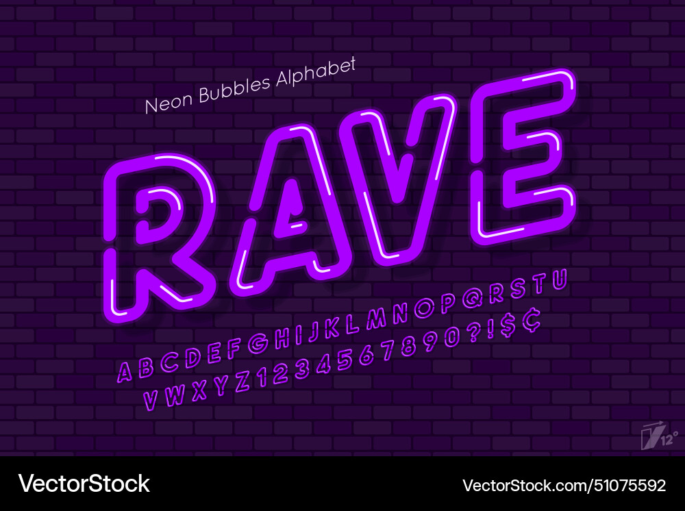 Bright light neon alphabet retro-futuristic style Vector Image