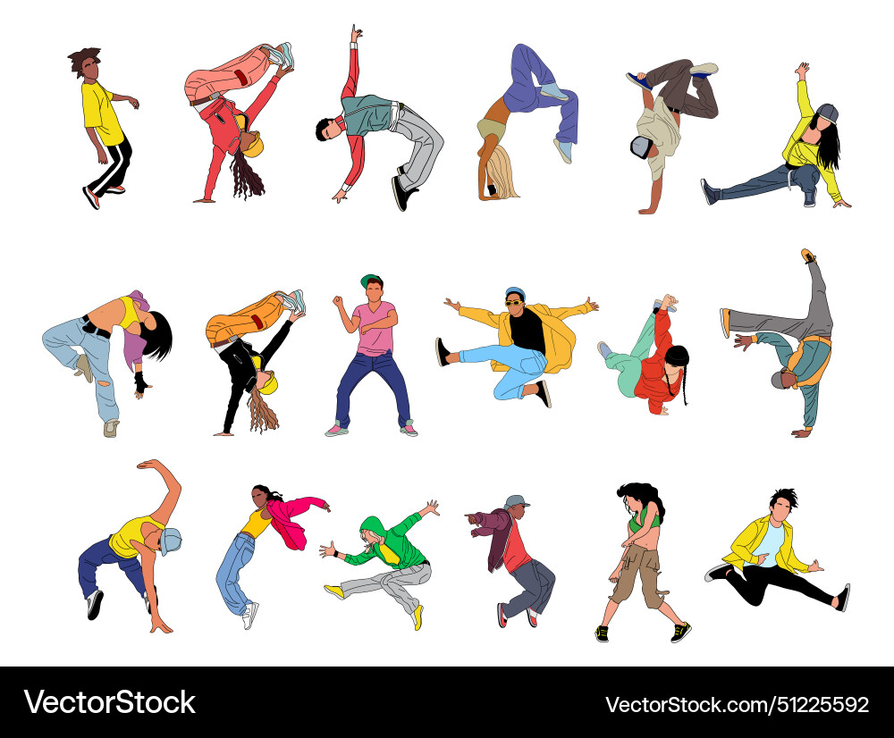 Dancers hip hop breakdance colored drawing Vector Image