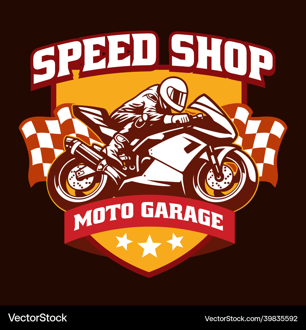 Motorcycle shop badge design Royalty Free Vector Image