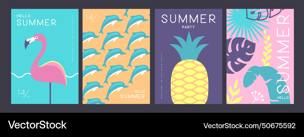 Retro summer posters with attributes Royalty Free Vector