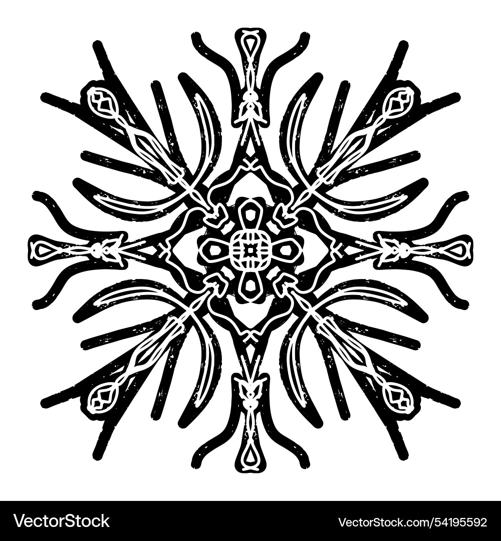 Textured black symmetrical element in linocut Vector Image