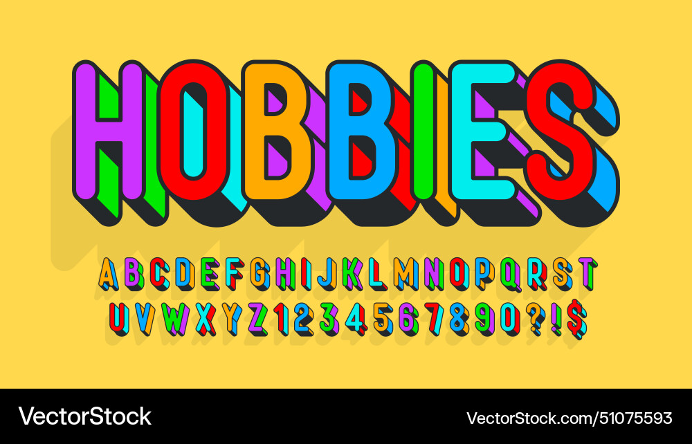 Condensed colorful alphabet design retro style Vector Image