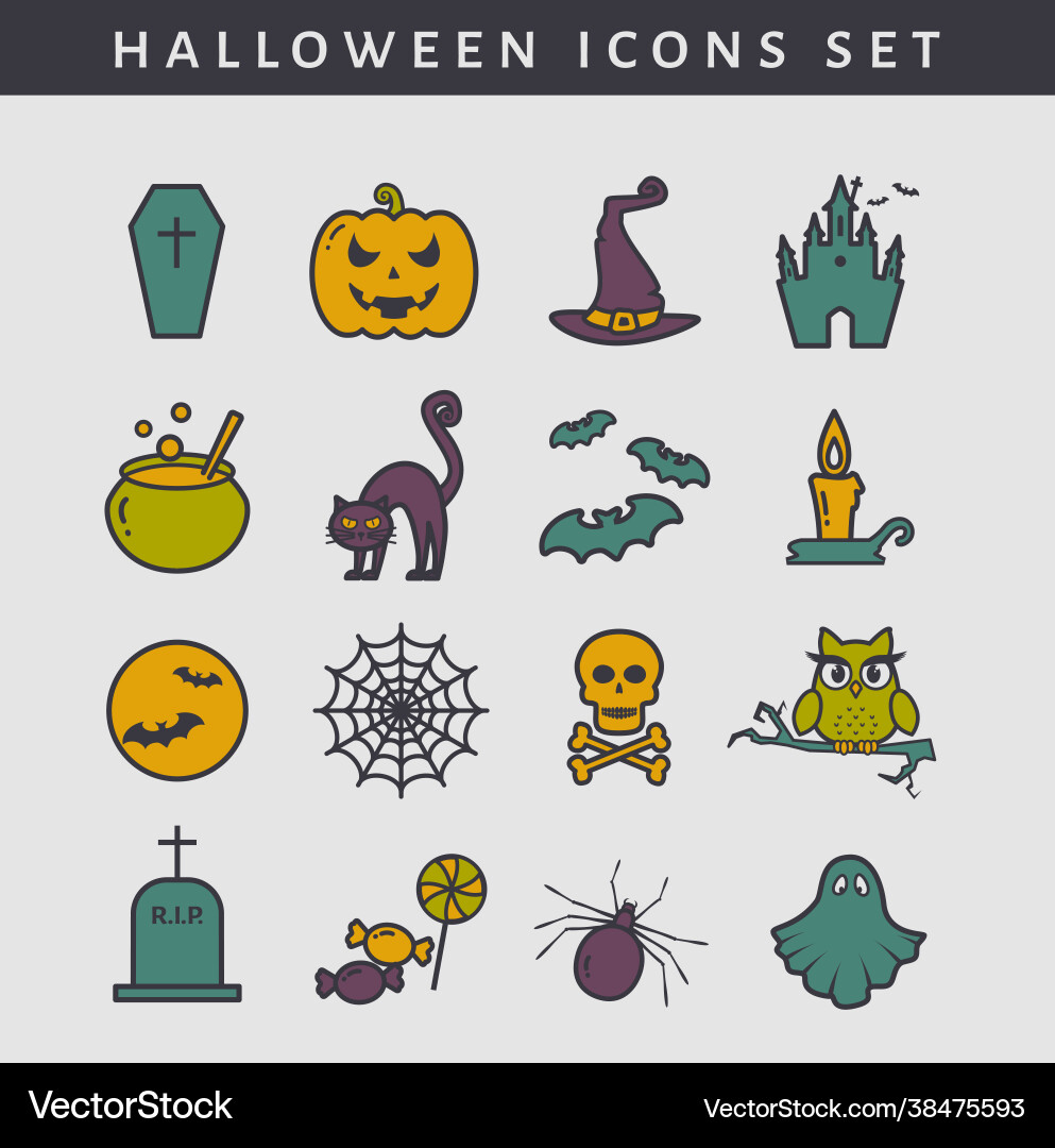 Halloween colored icons set Royalty Free Vector Image
