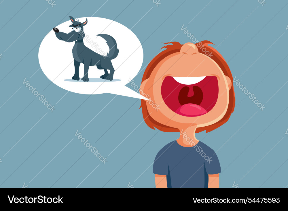 Little lying boy screaming wolf cartoon Royalty Free Vector