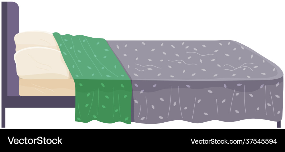 Bed covered with bedspreads isolated on white side