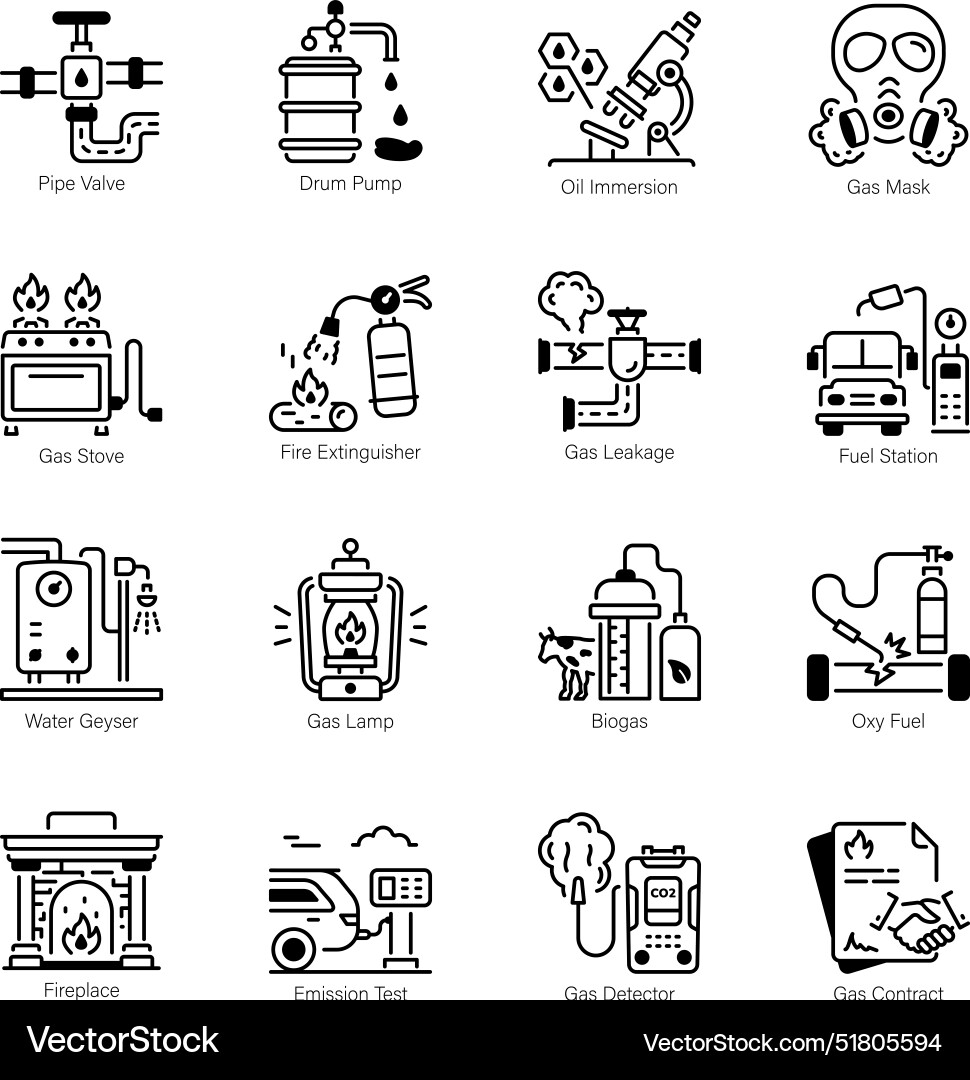 Bundle of fuel industry linear icons Royalty Free Vector