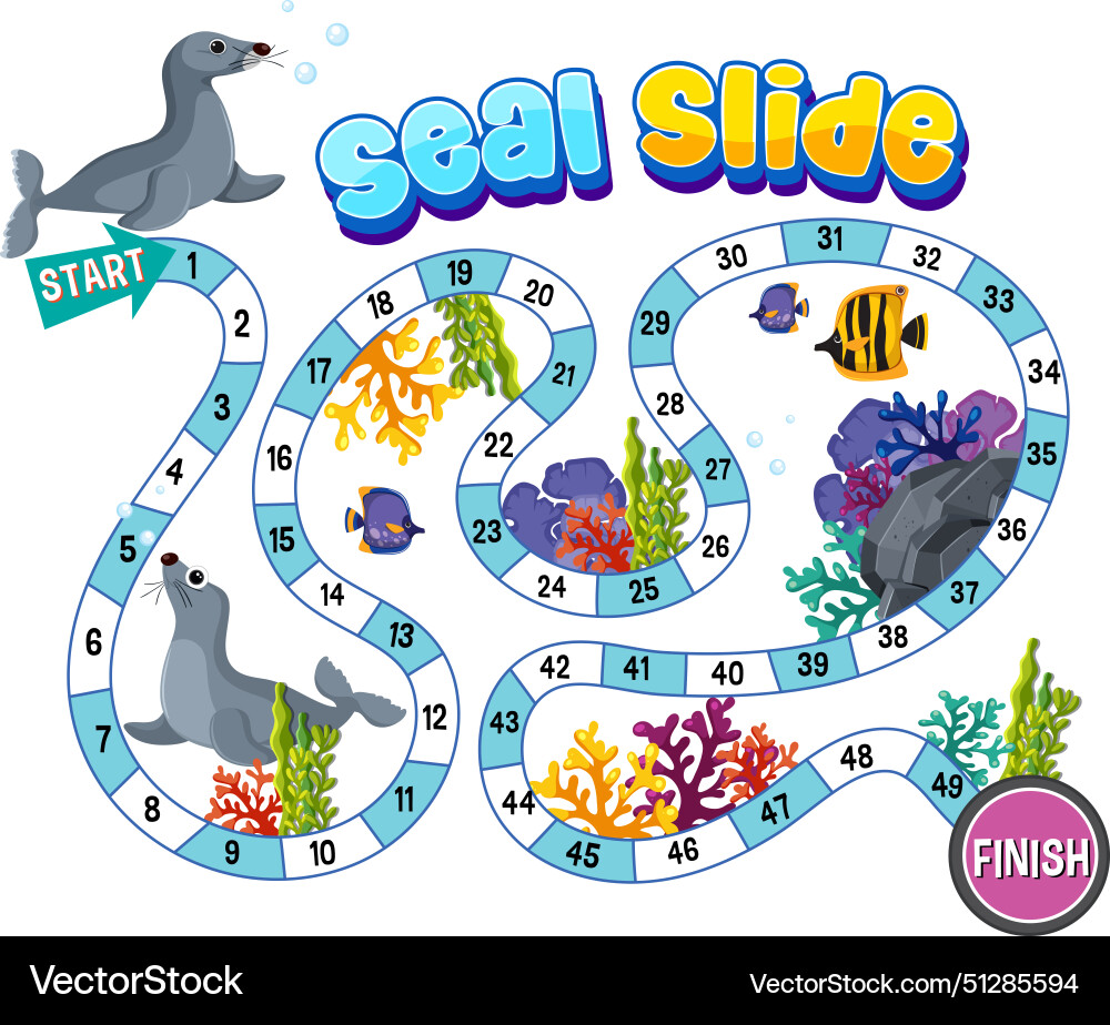 Colorful board game with seals and underwater Vector Image