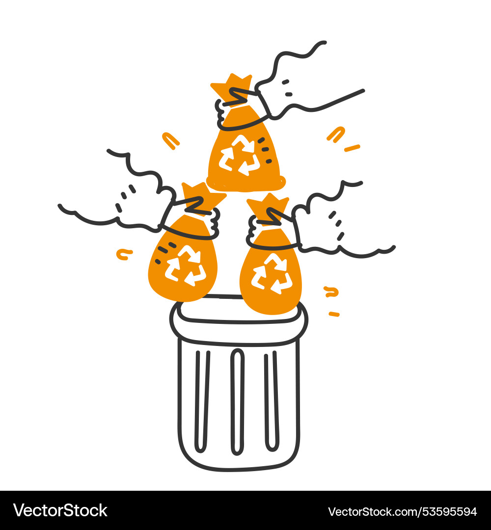 Hand drawn doodle collect rubbish in the trash Vector Image
