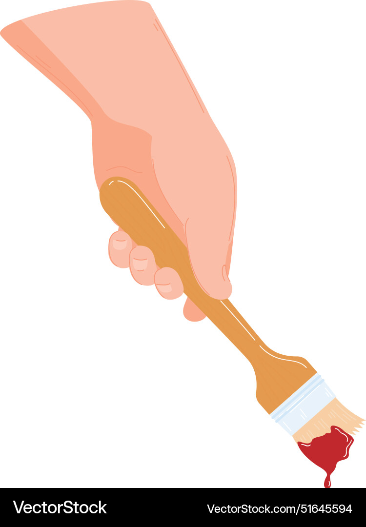 Hand holding paintbrush dripping red paint Vector Image