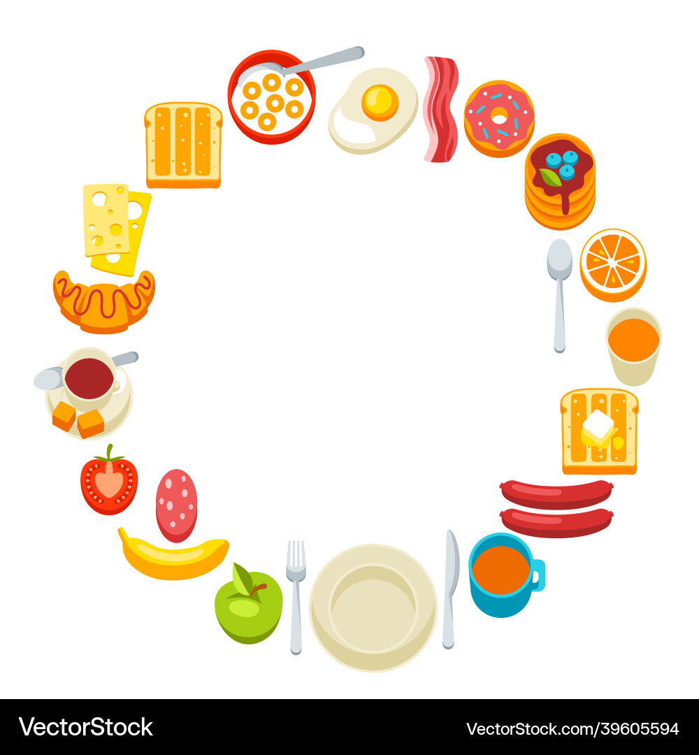 Healthy breakfast frame various food and drinks Vector Image