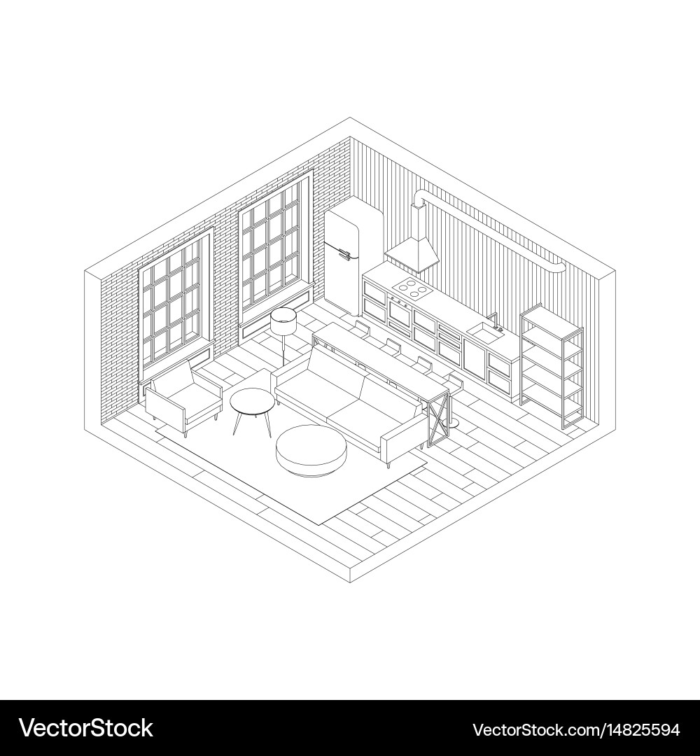 Line living room interior Royalty Free Vector Image