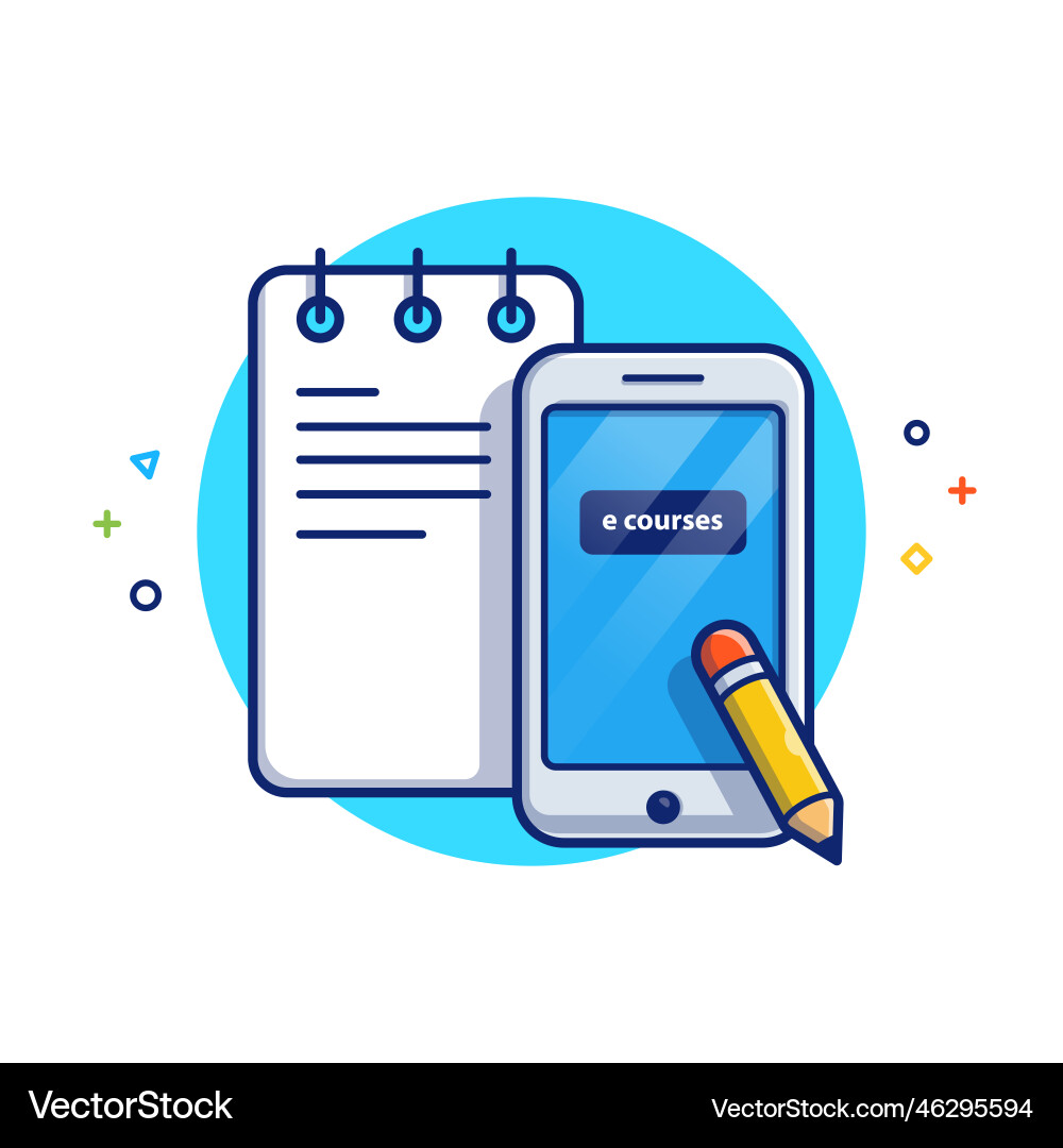 Note book hand phone with pencil cartoon Vector Image