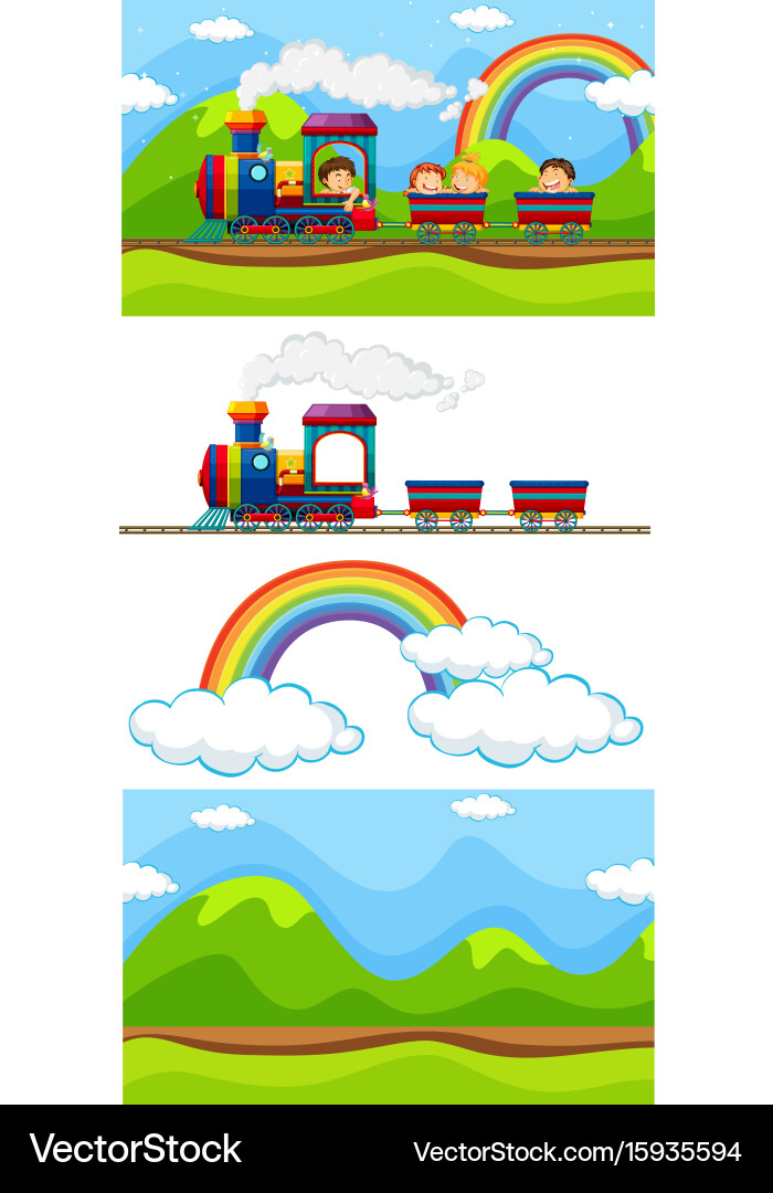 Scene with children on the train Royalty Free Vector Image