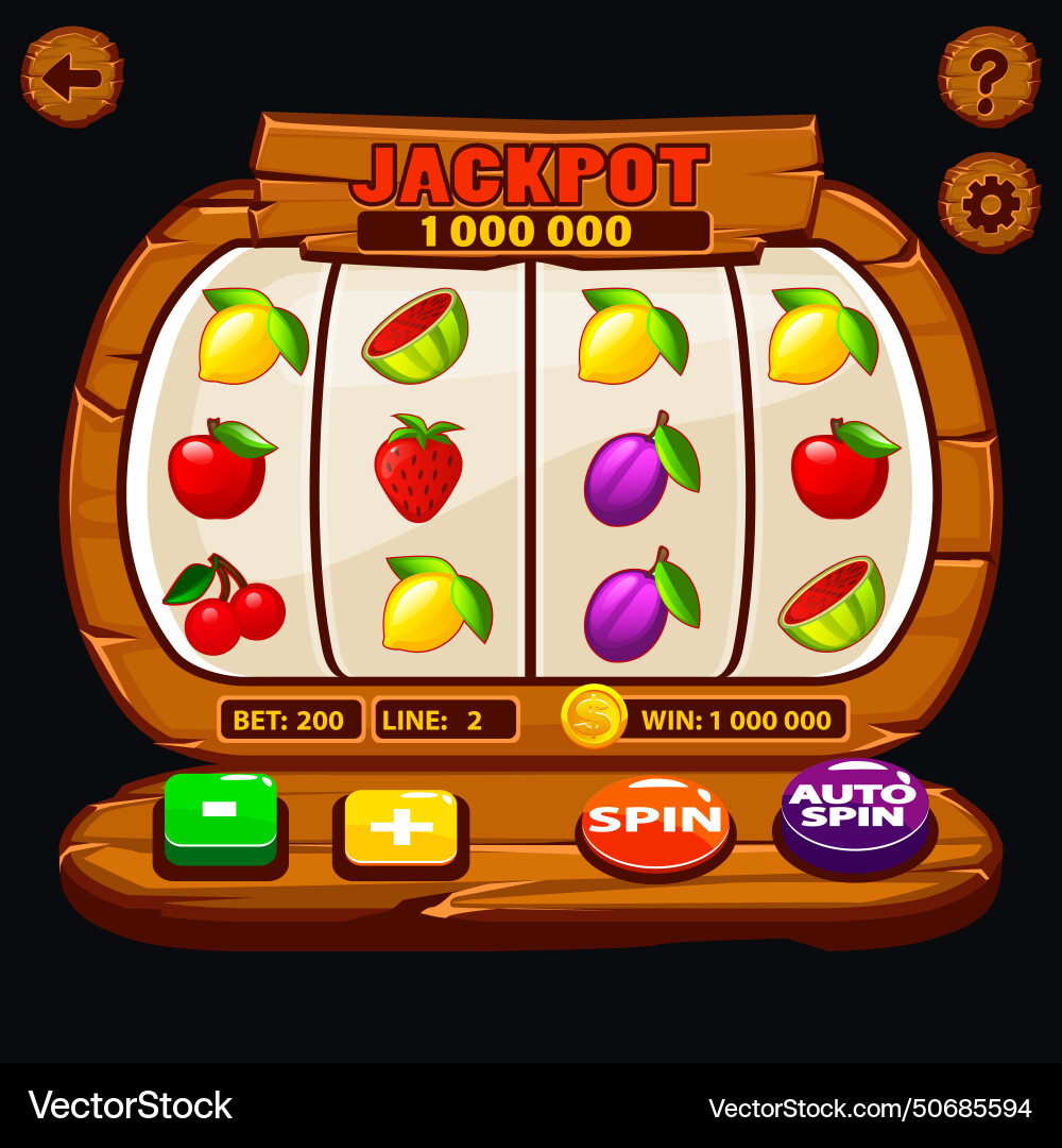 Slot machine is wooden with buttons Royalty Free Vector