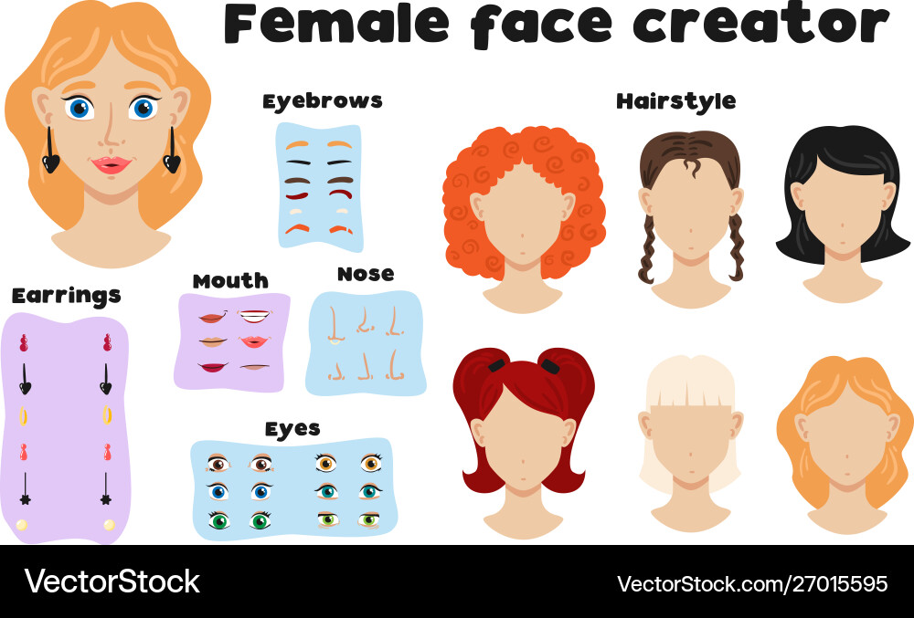 Female face creator set Royalty Free Vector Image