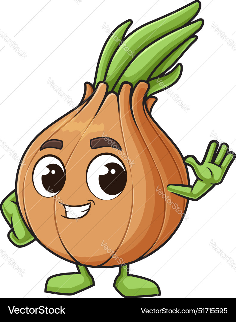 Onion mascot waving cartoon Royalty Free Vector Image