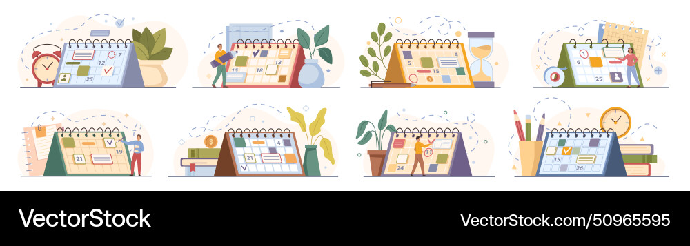 People with calendars planning work and tasks Vector Image