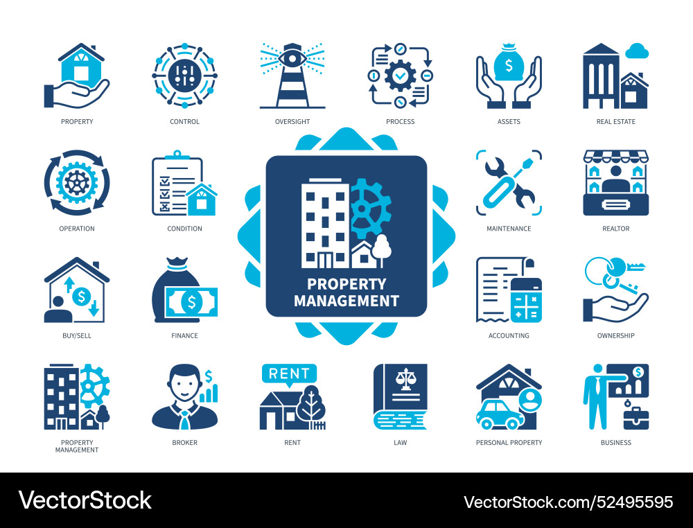 Property management solid icon set Royalty Free Vector Image