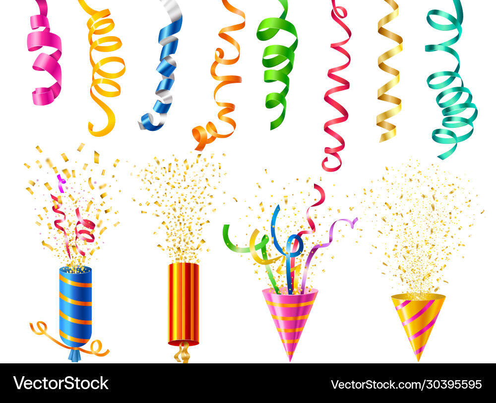 Realistic party popper set Royalty Free Vector Image