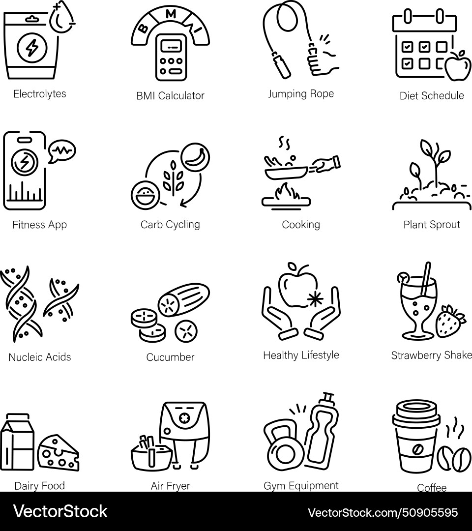 Set of nutrition food line style icons Royalty Free Vector