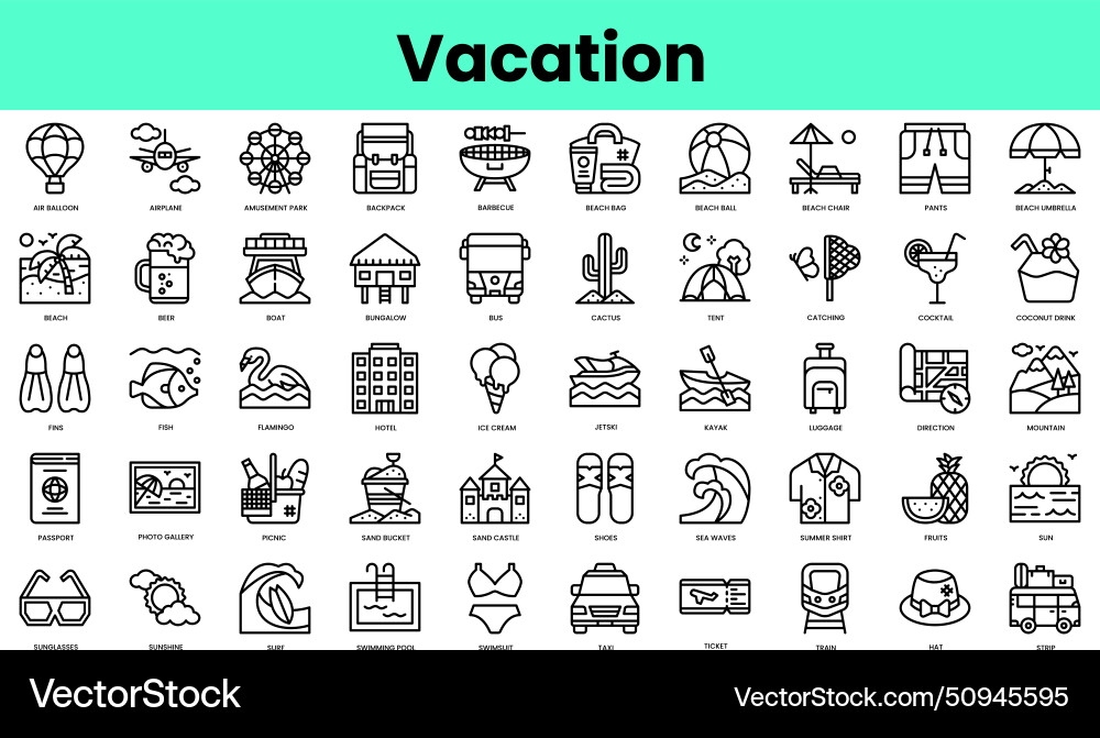 Set of vacation icons linear style icon bundle Vector Image