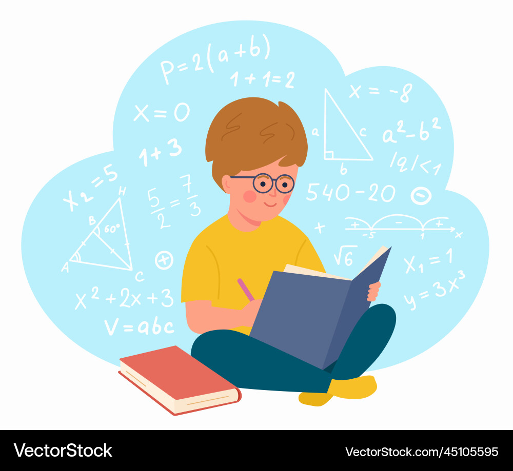 Studying boy child learning math school kids Vector Image