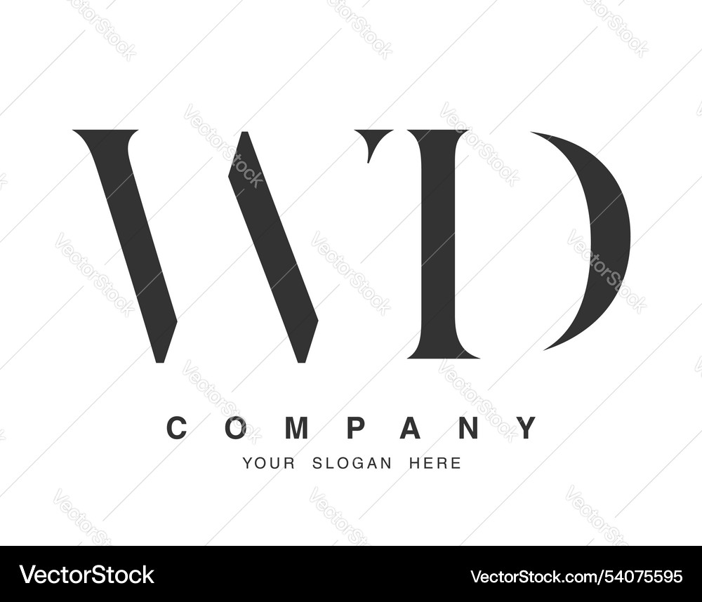 Wd logo design initial letter w and d serif font Vector Image