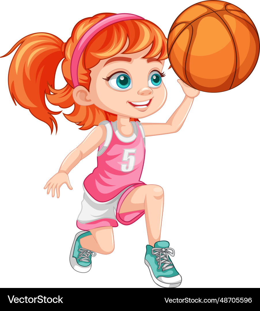 Cute girl playing basketball Royalty Free Vector Image