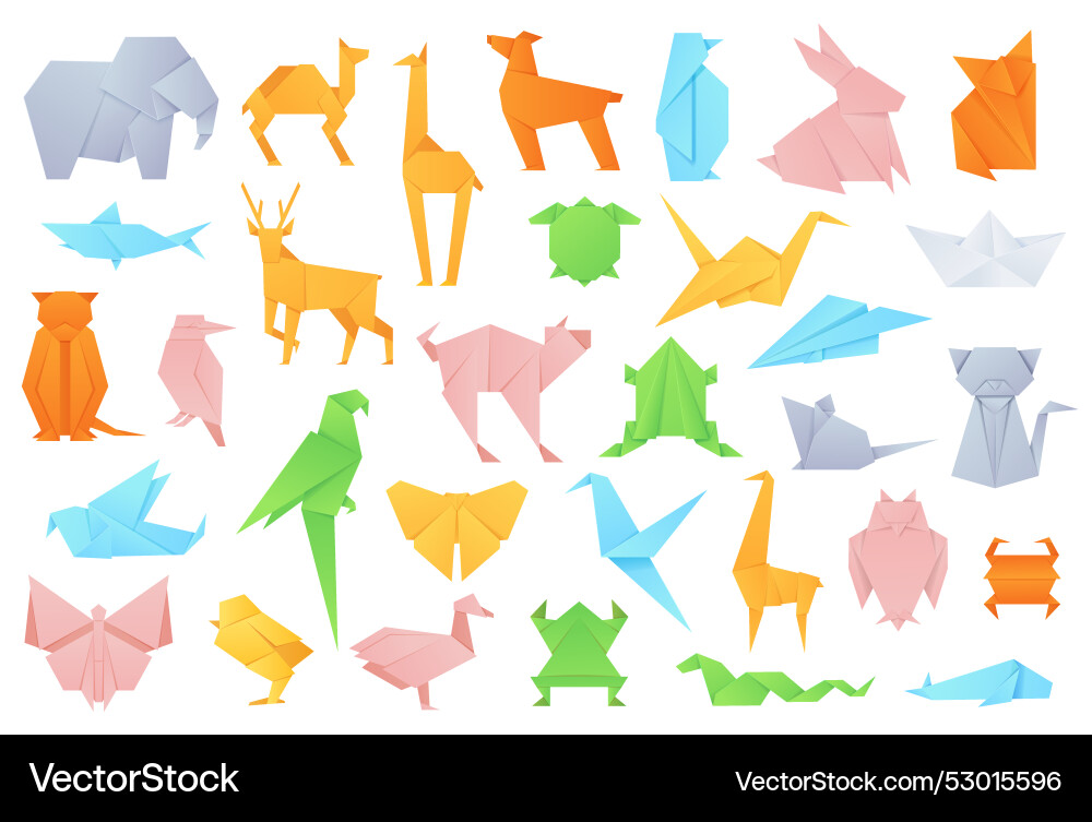 Origami animals geometric folded shapes Royalty Free Vector