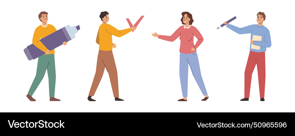 People with pencils and markers writing Royalty Free Vector