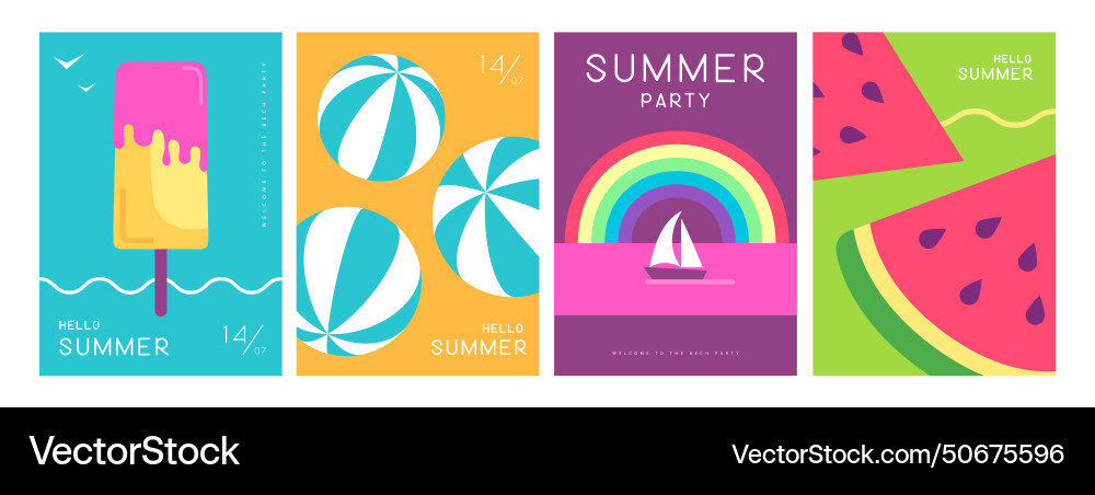 Set of summer posters with attributes Royalty Free Vector