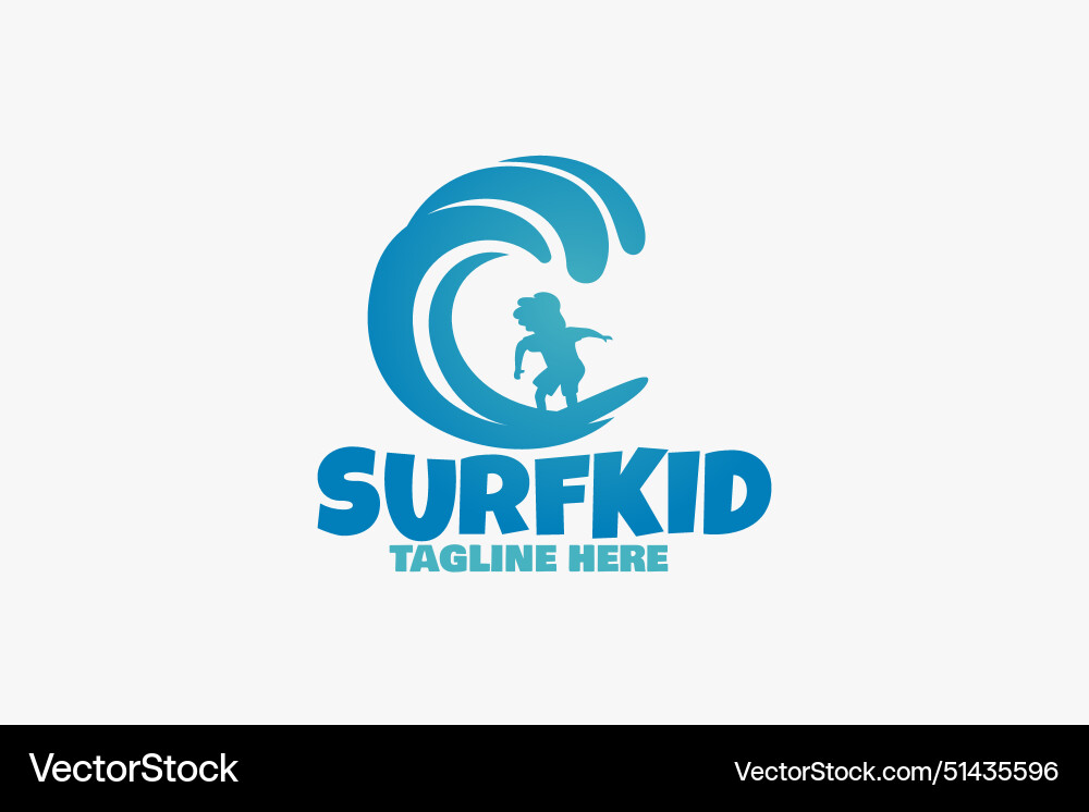 Surf kid logo with a boy surfing on beautiful Vector Image