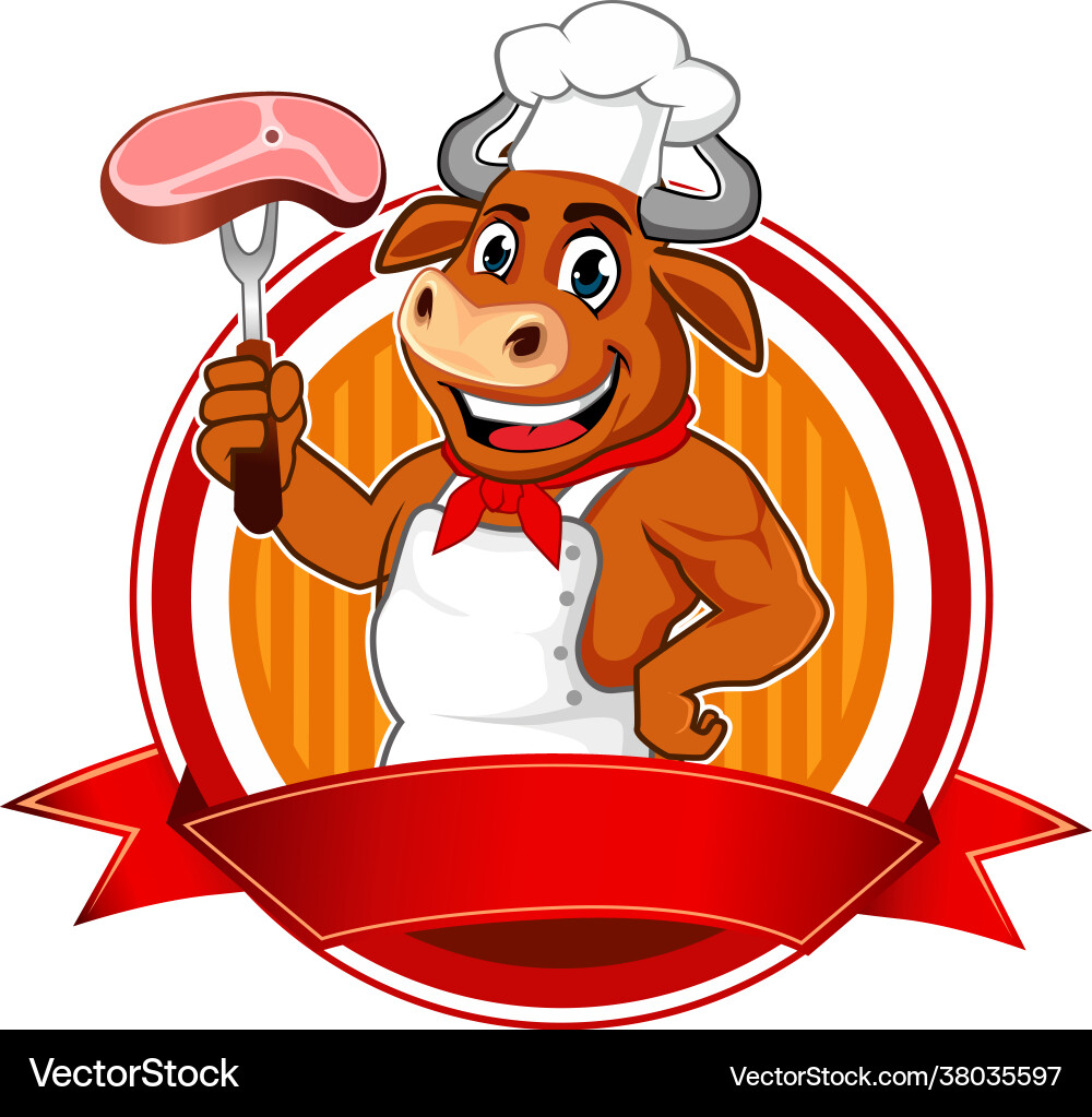 Buffalo chef mascot cartoon Royalty Free Vector Image