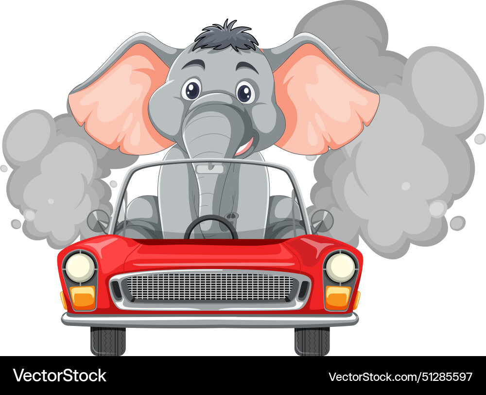 Cartoon elephant in a classic car smiling Vector Image