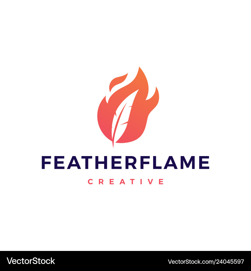 Feather pen fire flame logo icon Royalty Free Vector Image