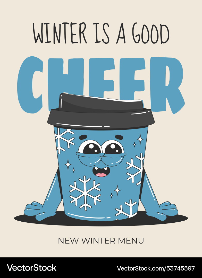 Flyer with coffee cup cartoon character for cafe Vector Image