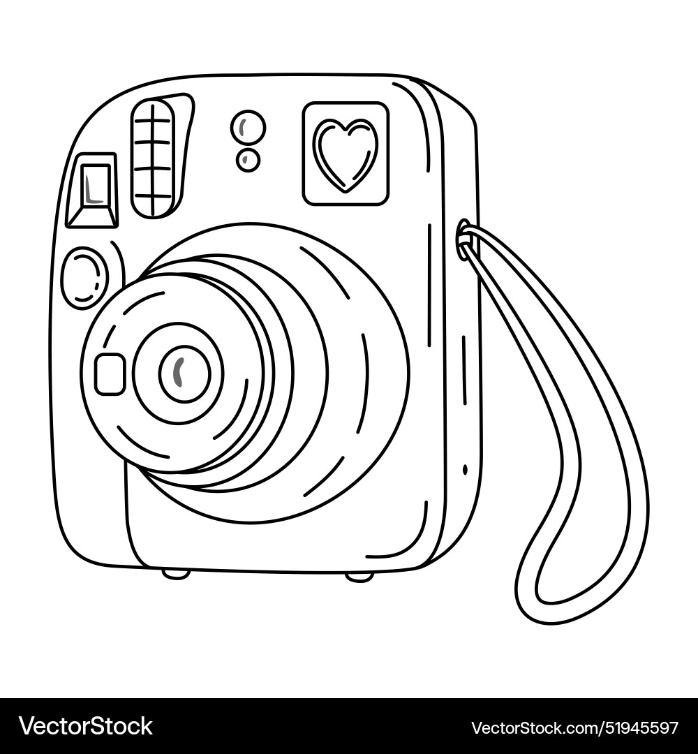 Instant camera device line art hand drawn doodle Vector Image