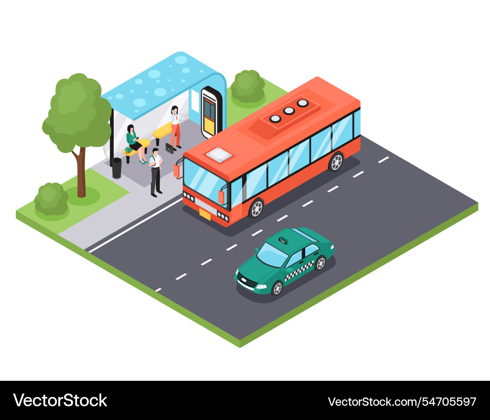 Isometric city bus stop scene Royalty Free Vector Image