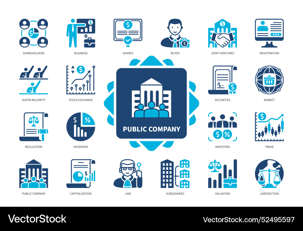 Public company solid icon set Royalty Free Vector Image