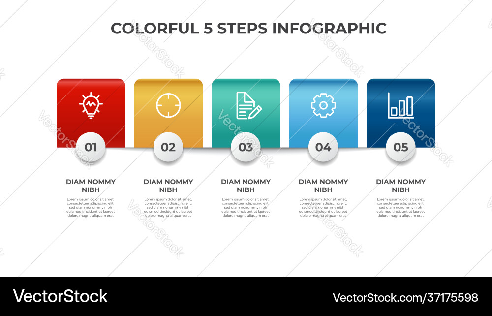 Colorful 5 points list diagram steps Royalty Free Vector