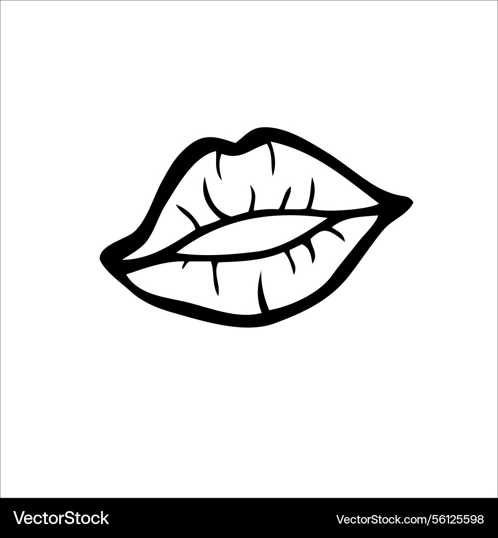 Doodle black outline lips Royalty Free Vector Image