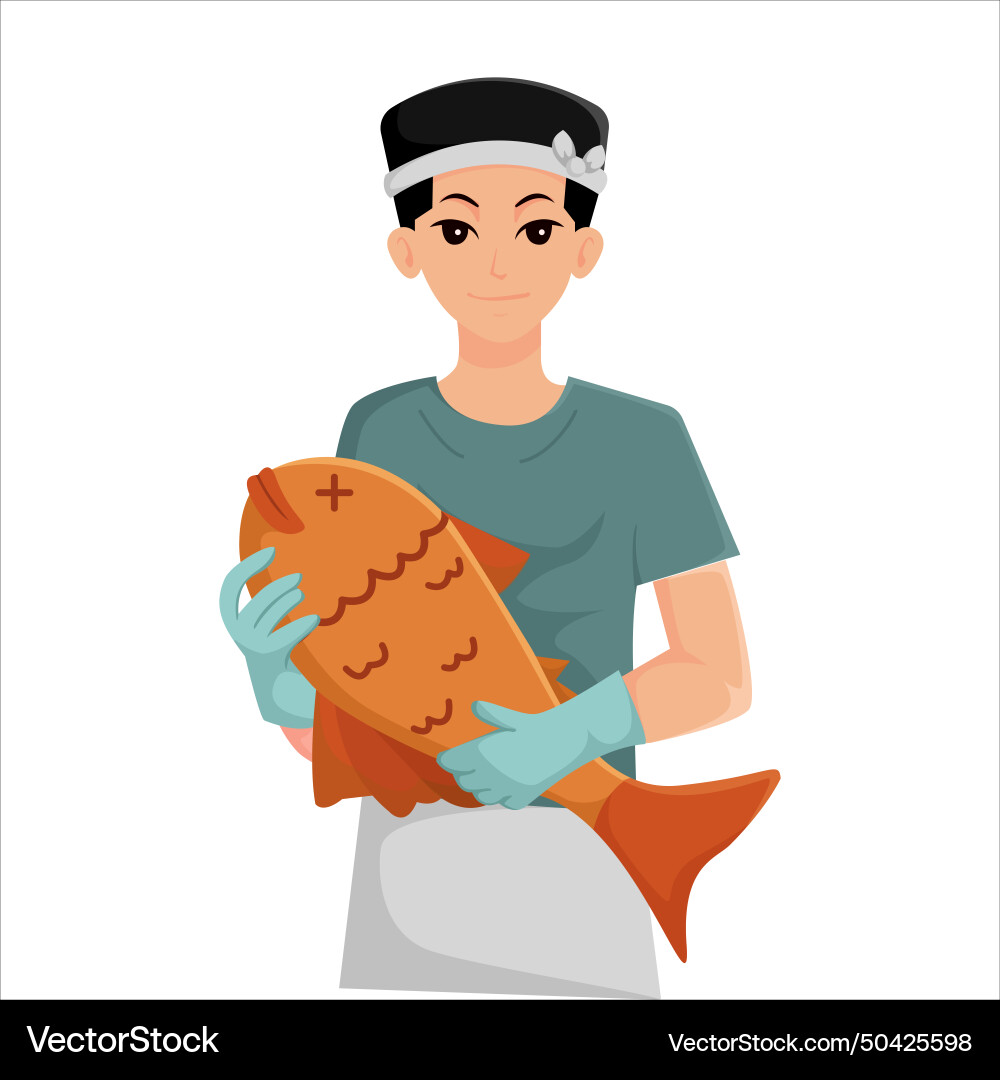 Fisherman with fish character design Royalty Free Vector