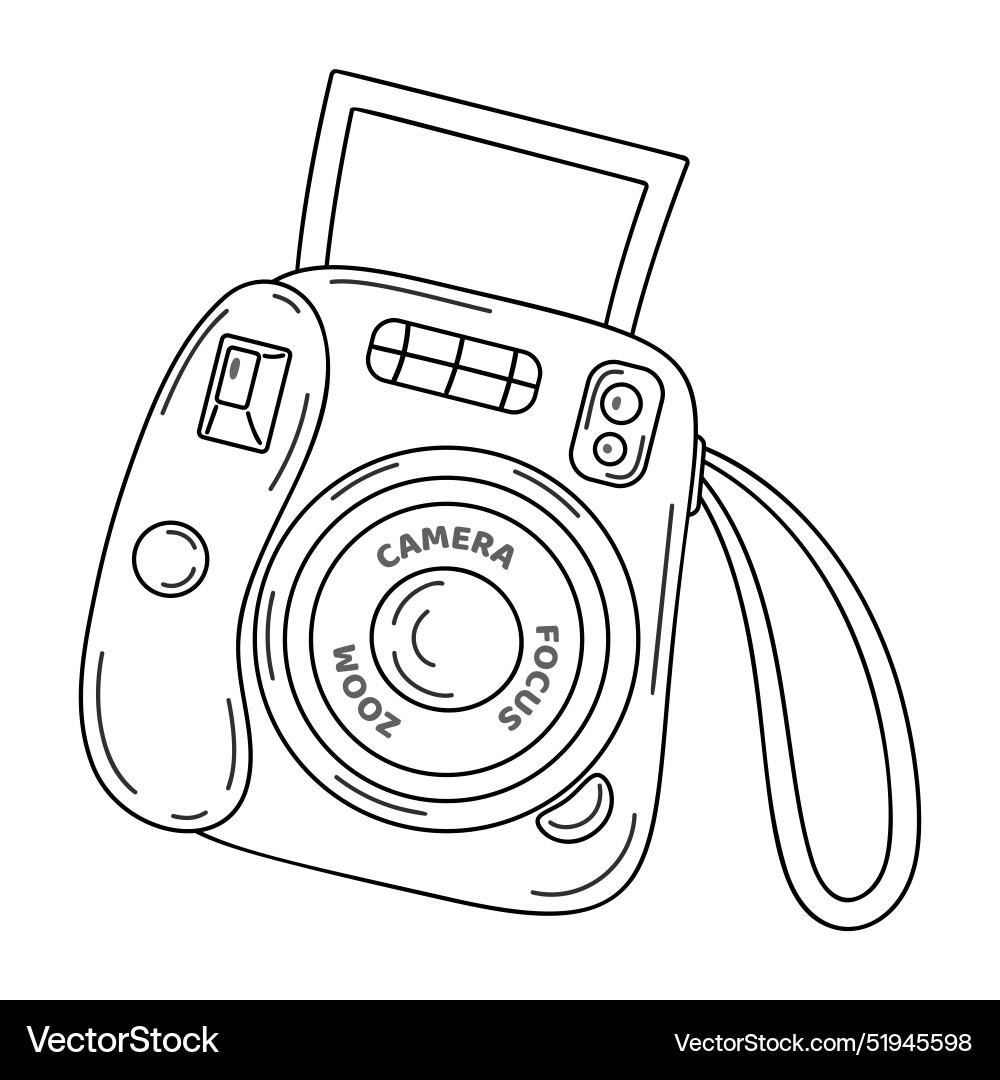 Instant camera device line art hand drawn doodle Vector Image